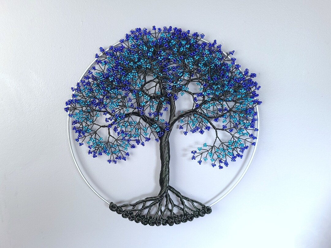 Large Handmade Dark Blue and Light Blue Wire Tree Wall Hanging - Etsy