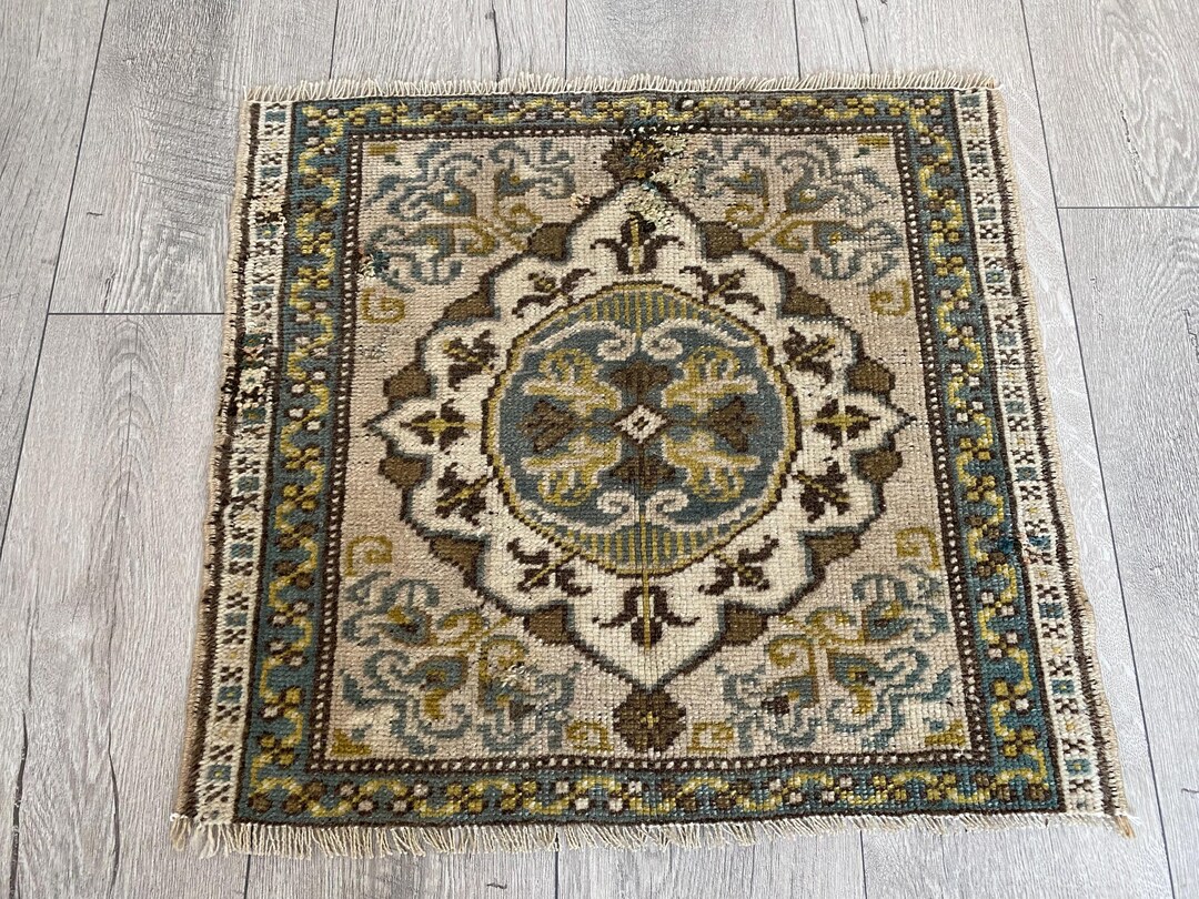Brown Square Rug, Vintage Rug, Neutral Rug, Small Rug, Turkish Rug ...