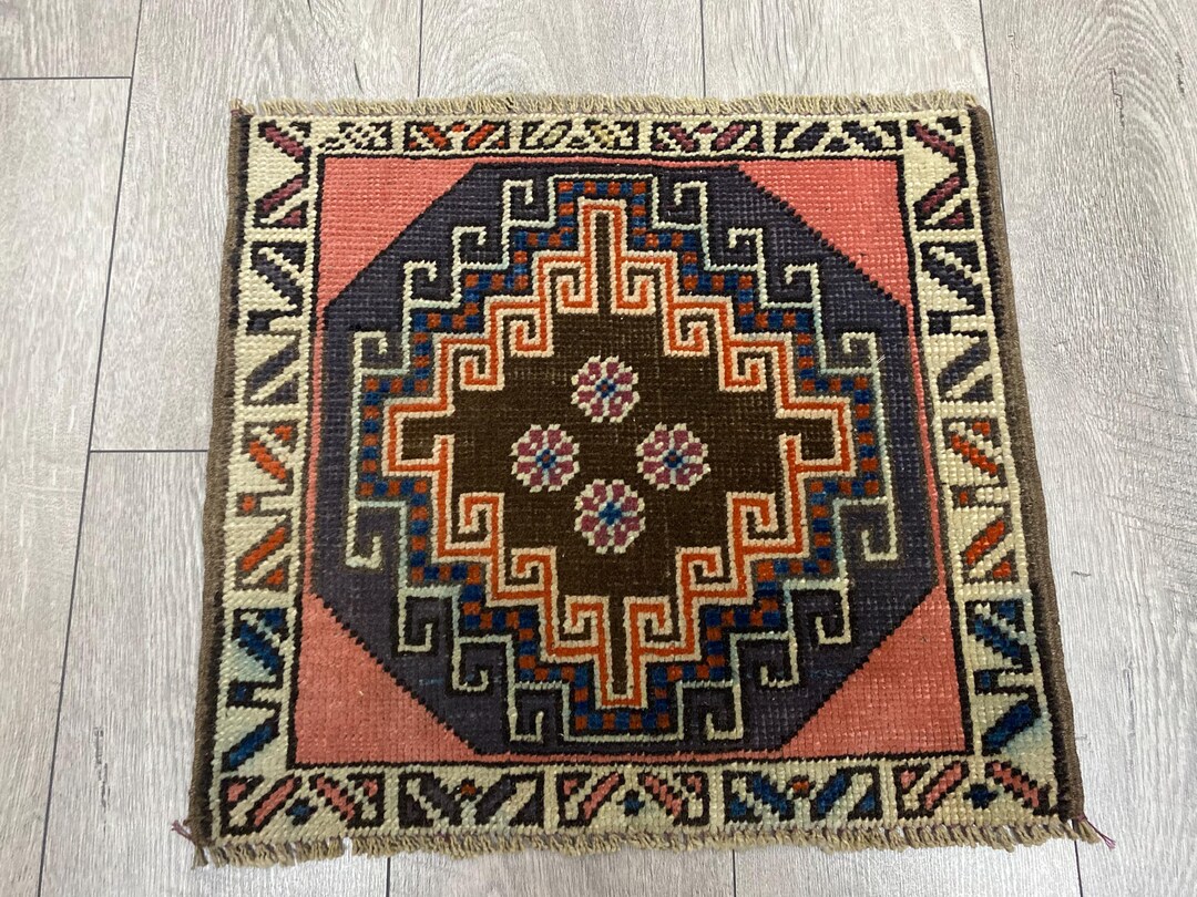 Pink Square Rug, Small Turkish Rug, Vintage Rug, Oushak Wool Rug ...