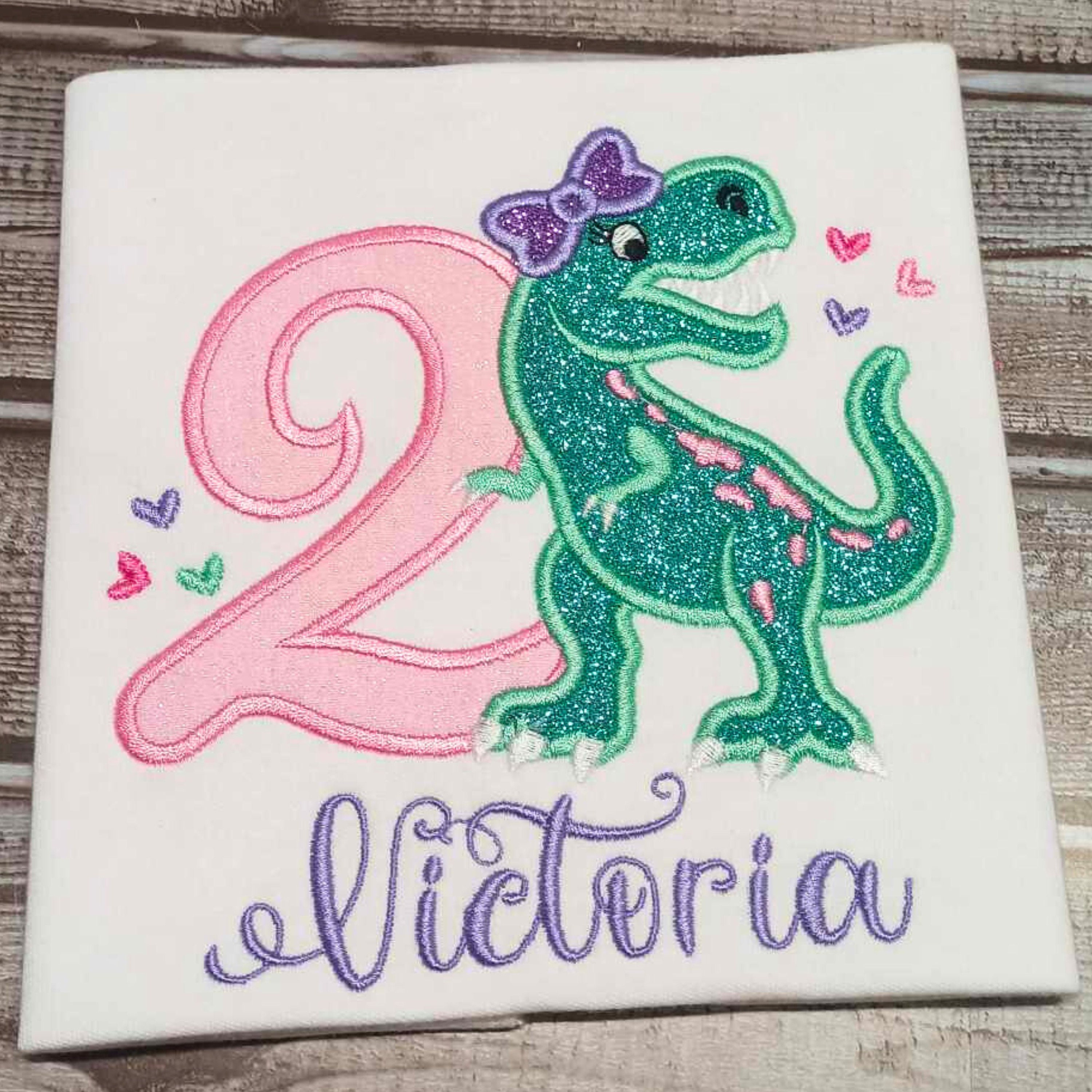 Embroidered T-rex Girl Dinosaur Birthday Shirt, Pastel Colors Girly ...
