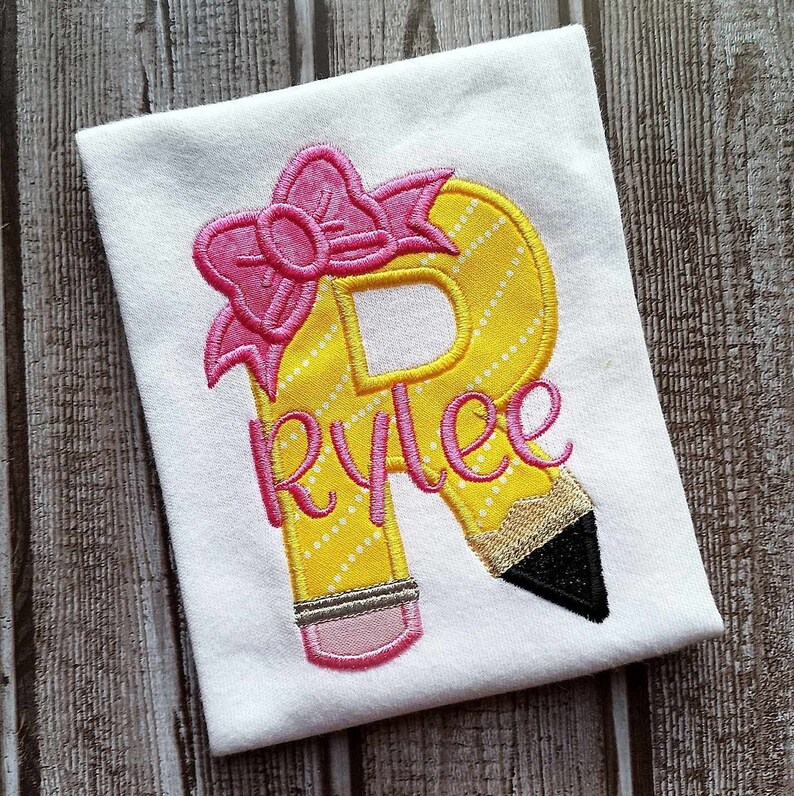 Pencil Monogram With Bow, Back to School Girl Shirt, First Day of ...