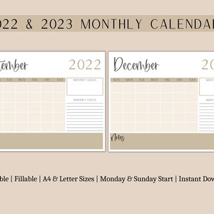 2022 2023 Calendar Bundle Printable Editable Landscape Monthly ...