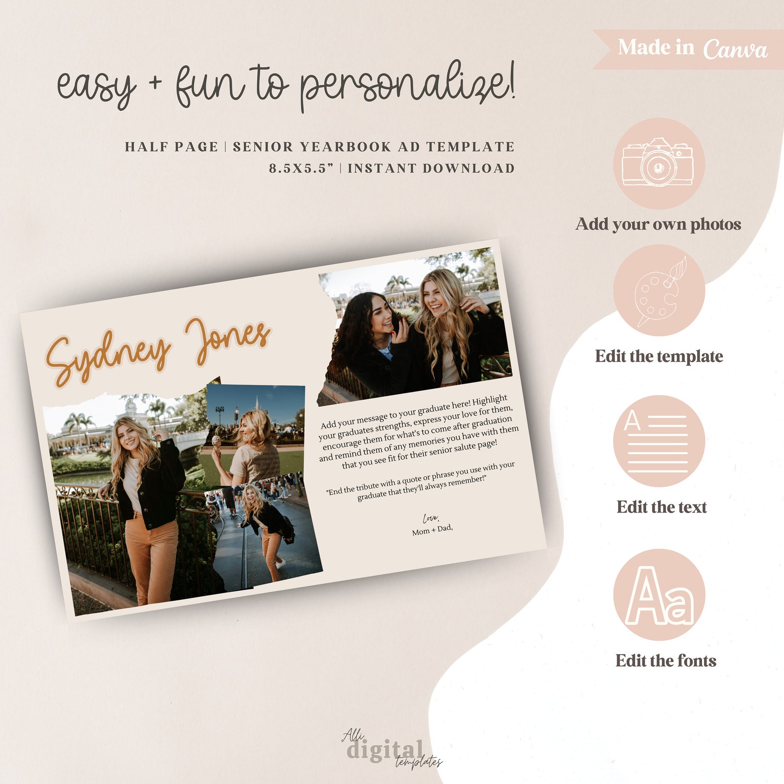 Half Page Custom Yearbook Ad Template for Senior Tribute | Yearbook ...
