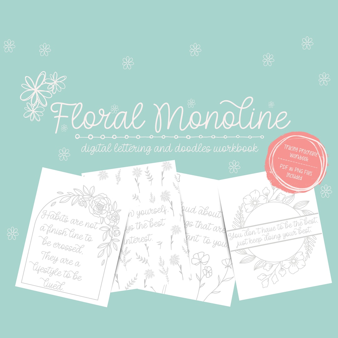 Hand Lettering Practice Sheets for Procreate | Monoline Bouncy Cursive ...