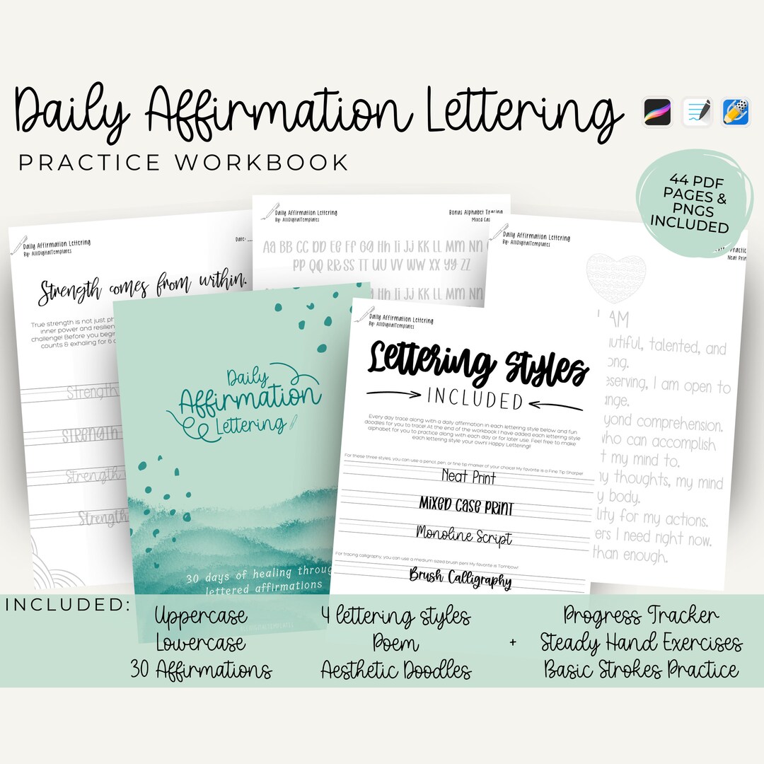 Daily Mindful Lettering Workbook, Handwriting Practice for Adults, Hand ...