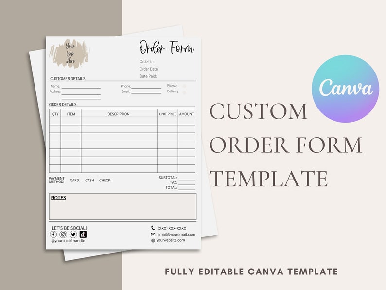 Order Form Template for Small Business | Printable Order Form, Editable ...