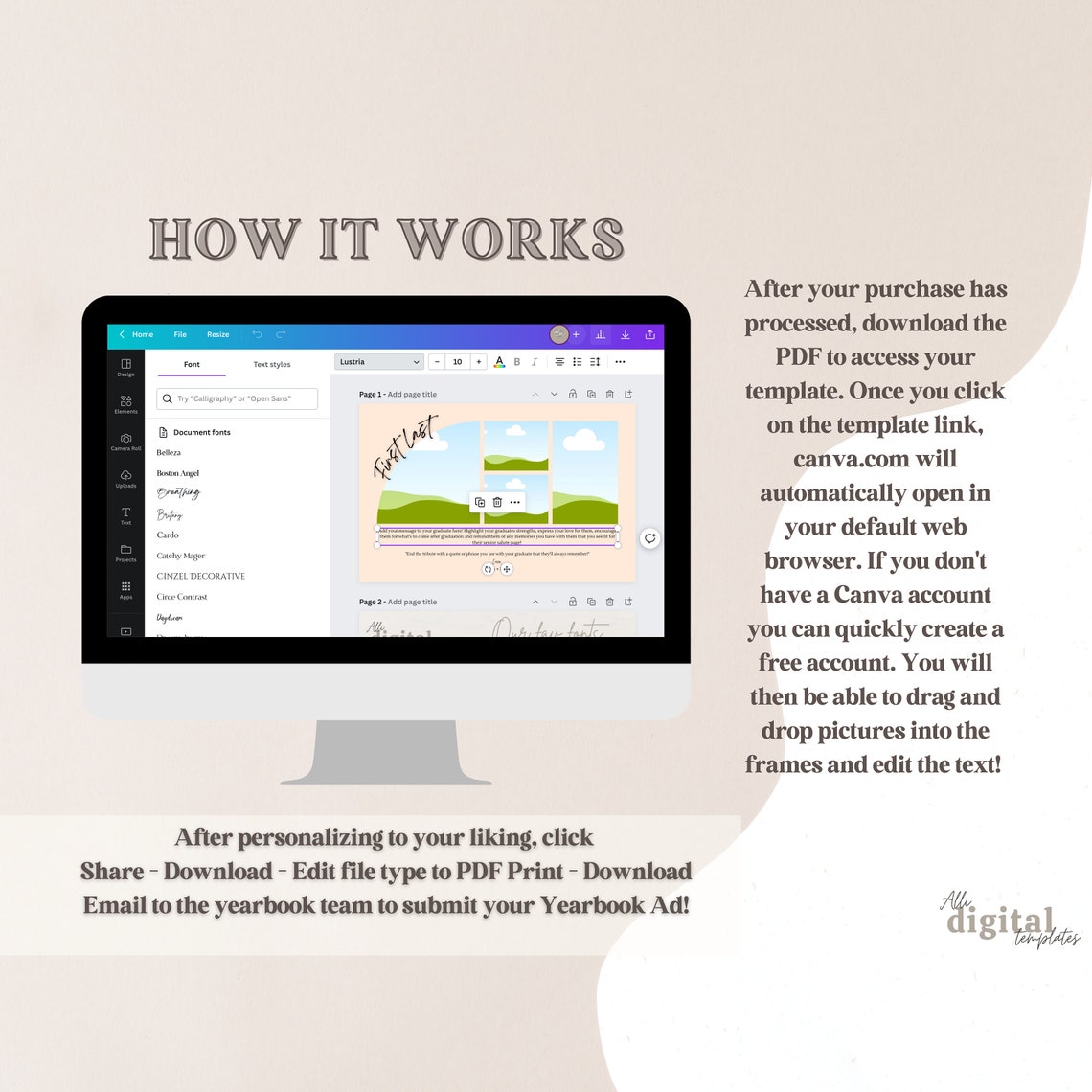 Half Page Custom Yearbook Ad Template for Senior Tribute Yearbook ...