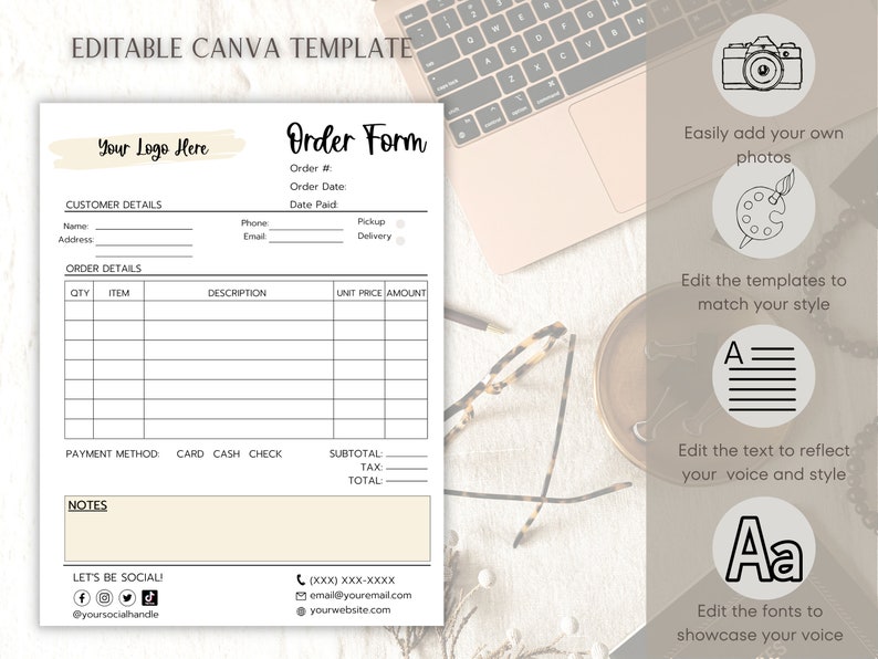 Order Form Template for Small Business Printable Order Form, Editable ...