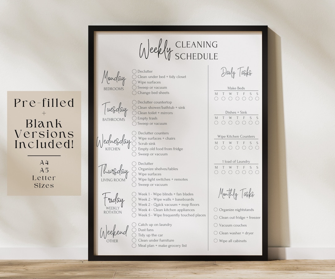 Weekly Cleaning Schedule, Efficient Chore Checklist, Time Management ...