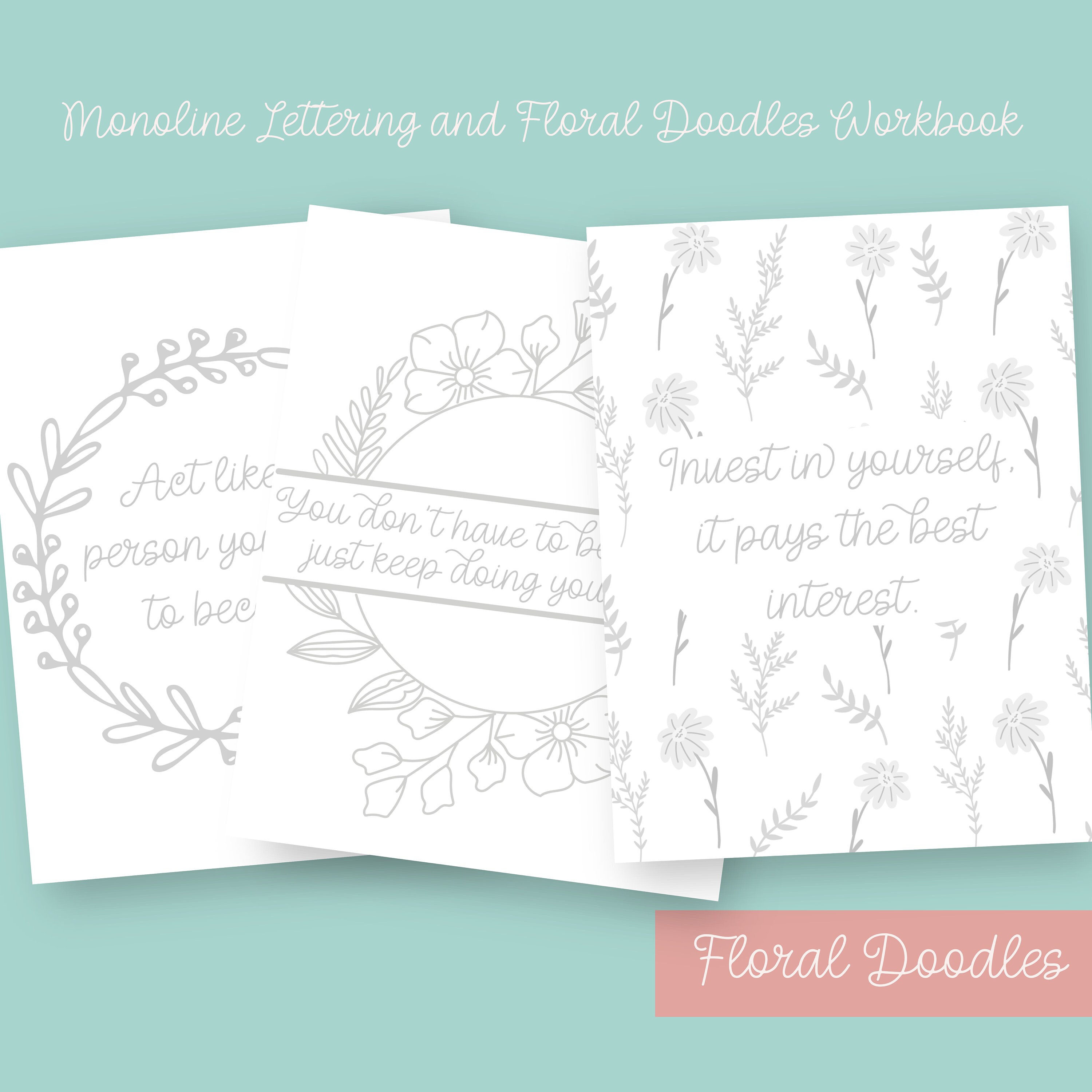 Hand Lettering Practice Sheets for Procreate | Monoline Bouncy Cursive ...