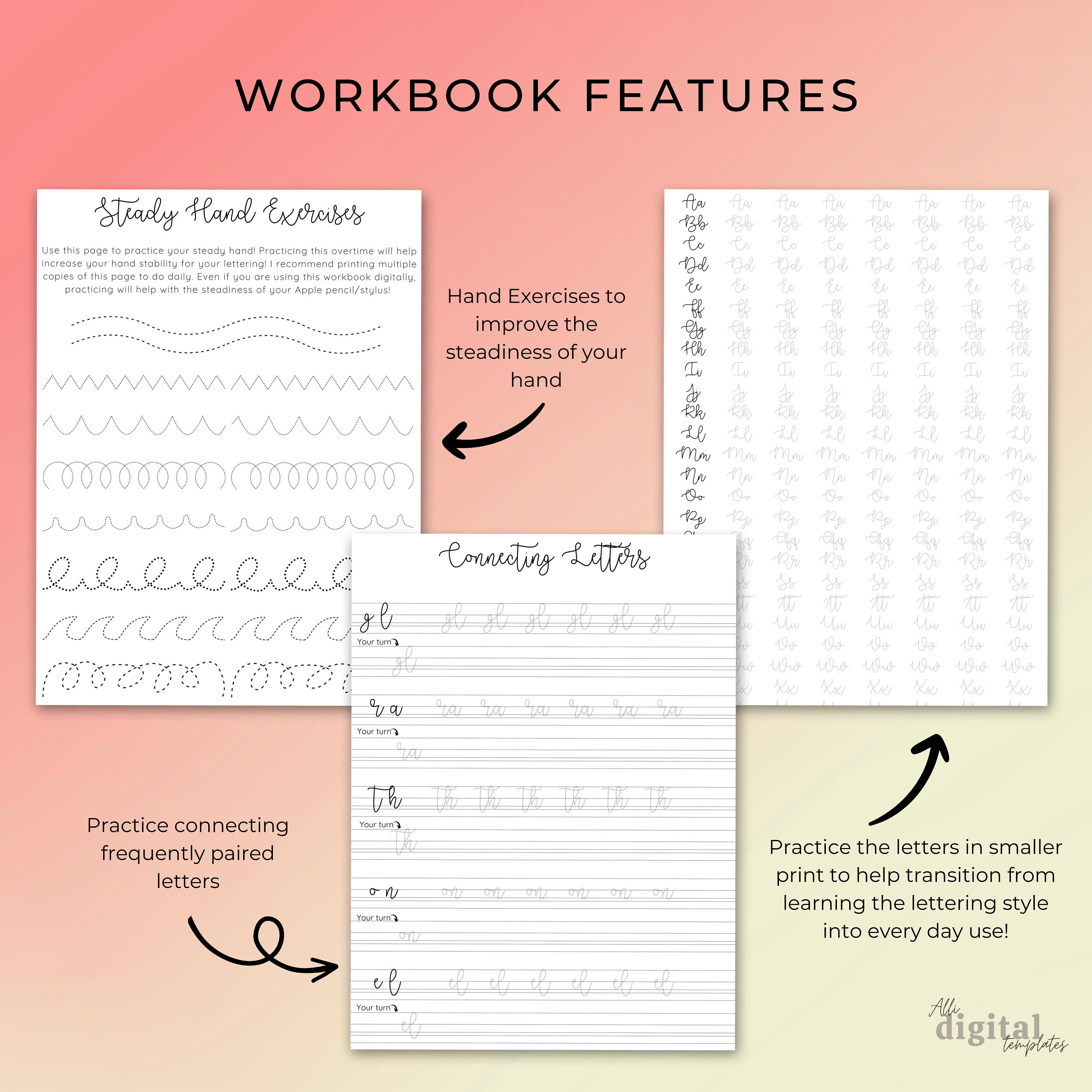 Monoline Bouncy Cursive Handwriting Practice Workbook, Lettering ...