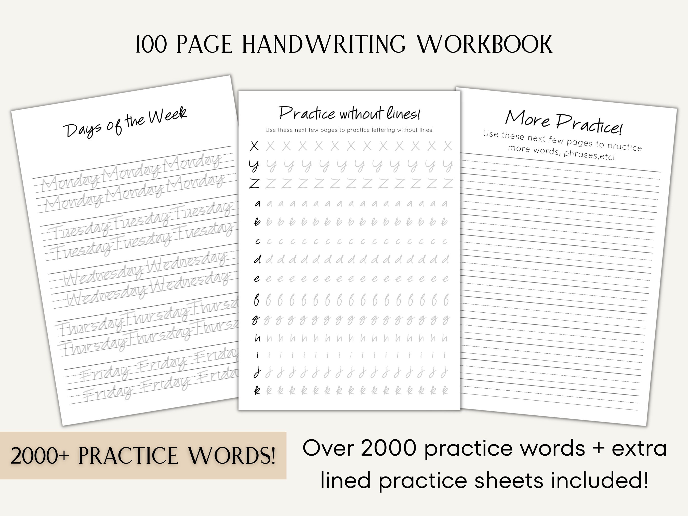 Handwriting Practice Sheets Printable Hand Lettering - Etsy