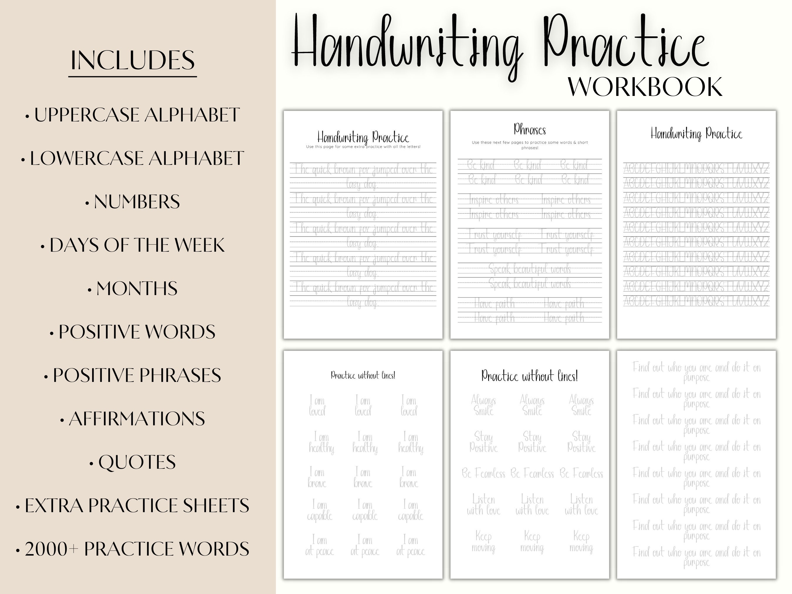 Cute Handwriting Practice Worksheets for Adults | Lettering Worksheets ...