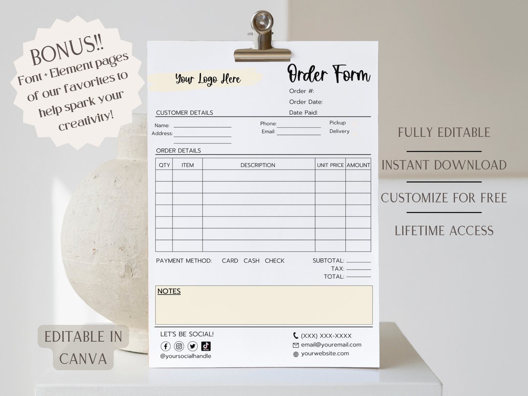 Order Form Template for Small Business | Printable Order Form, Editable ...