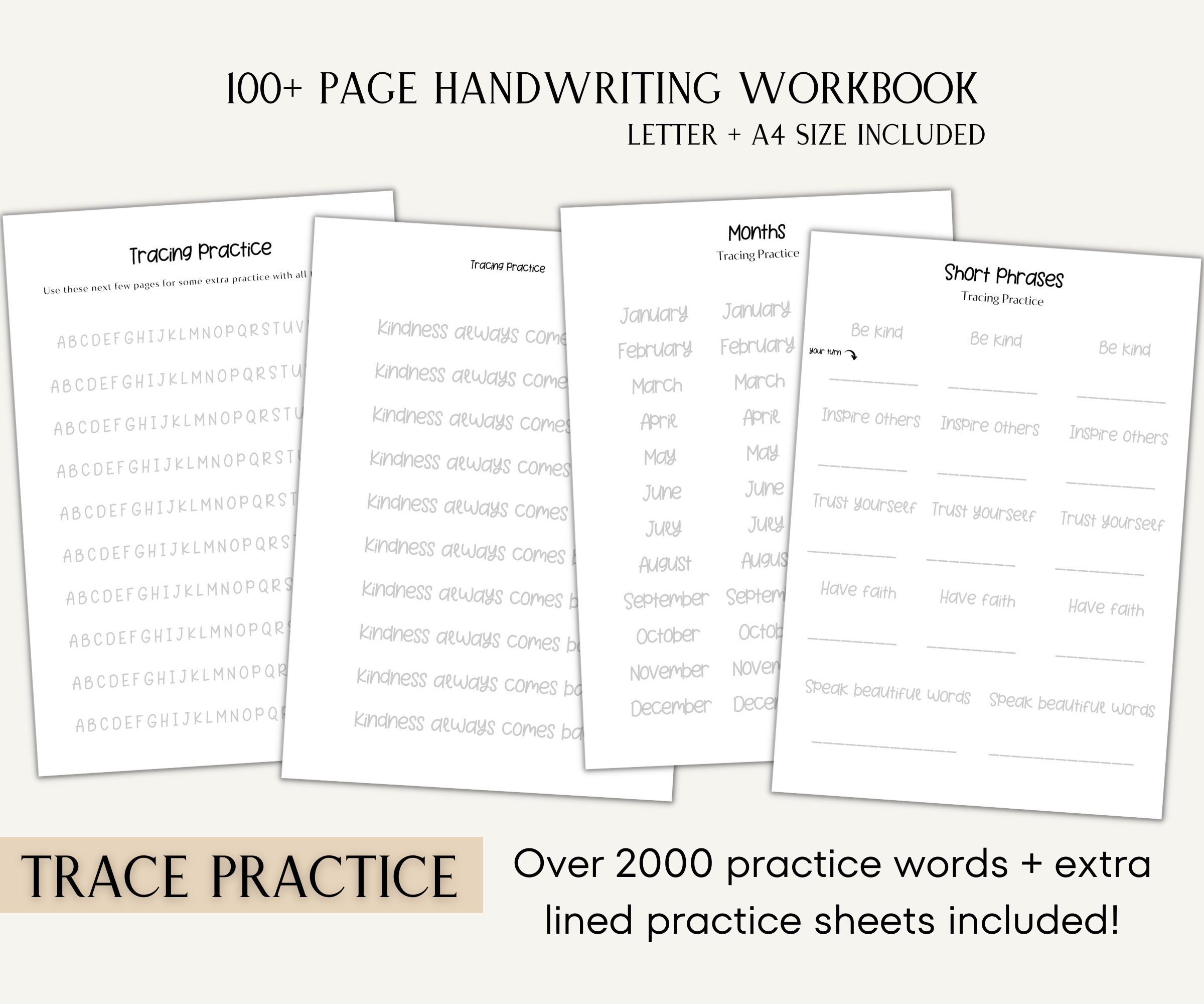 Neat Handwriting Workbook for Adults | Cute Handwriting Practice Sheets ...
