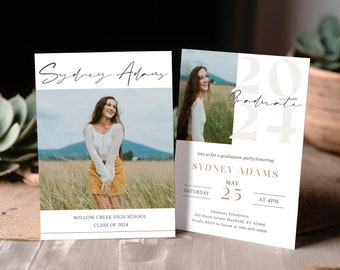 Modern Graduation Announcement Card, Minimalist Senior Announcement ...