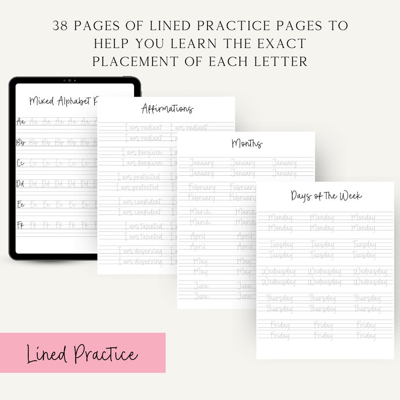 100-page Hand Lettering Workbook - Practice Sheets, Monoline Script and ...
