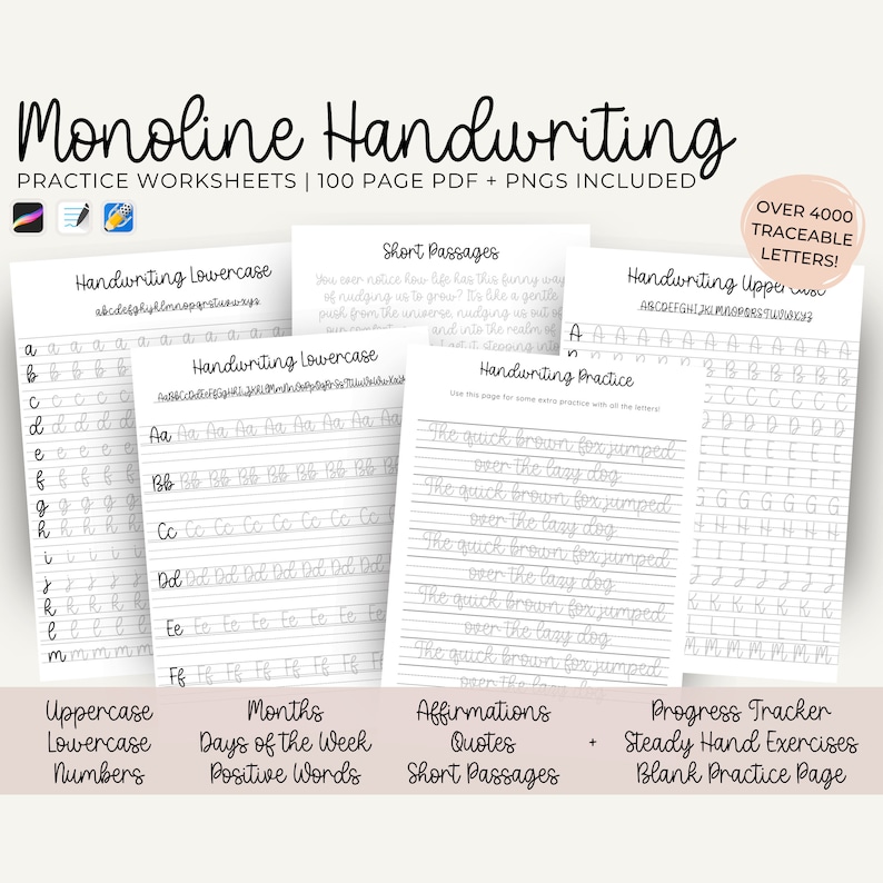 Monoline Bouncy Cursive Handwriting Practice Workbook, Lettering Guide ...