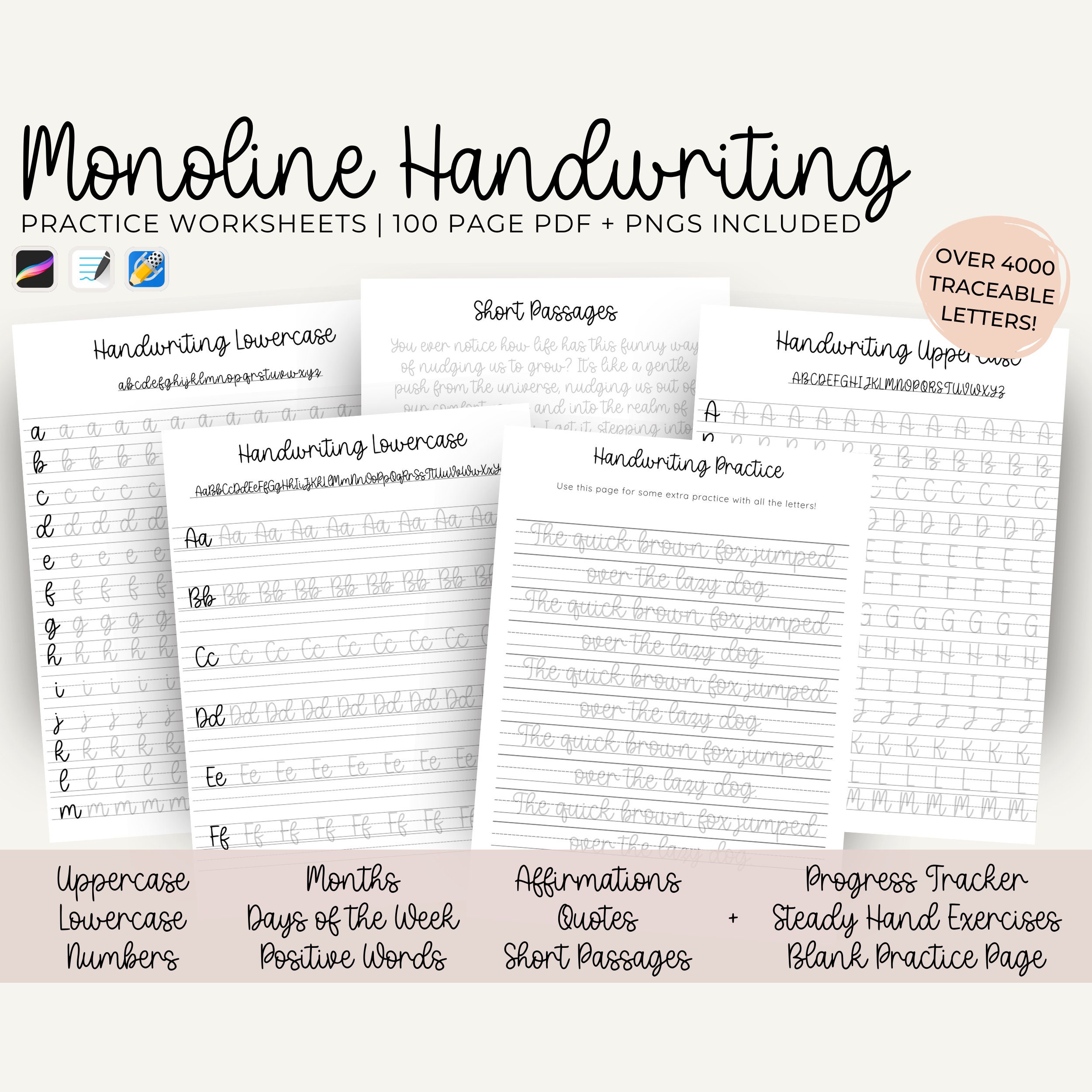 Monoline Bouncy Cursive Handwriting Practice Workbook, Lettering ...