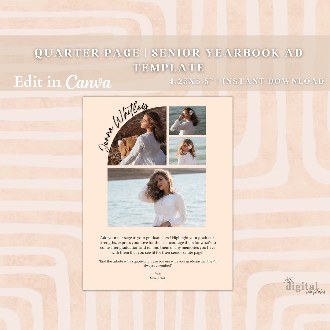 Quarter Page Yearbook Ad Template, Graduation Ads, Senior Yearbook Ad ...