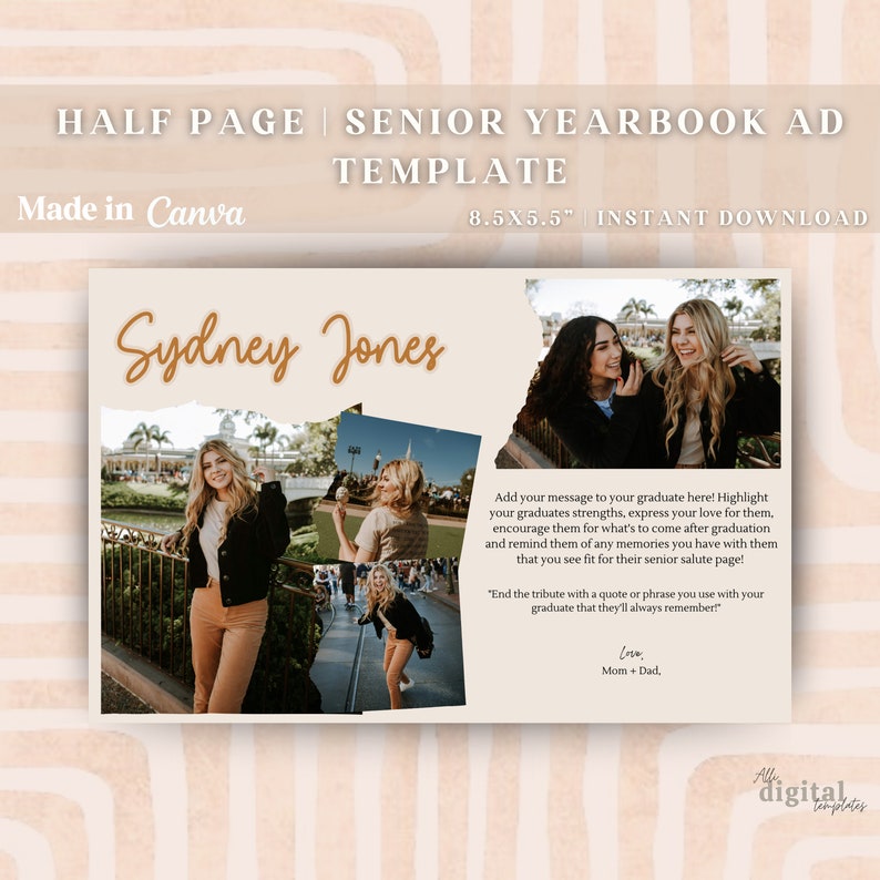 Half Page Custom Yearbook Ad Template for Senior Tribute | Yearbook ...