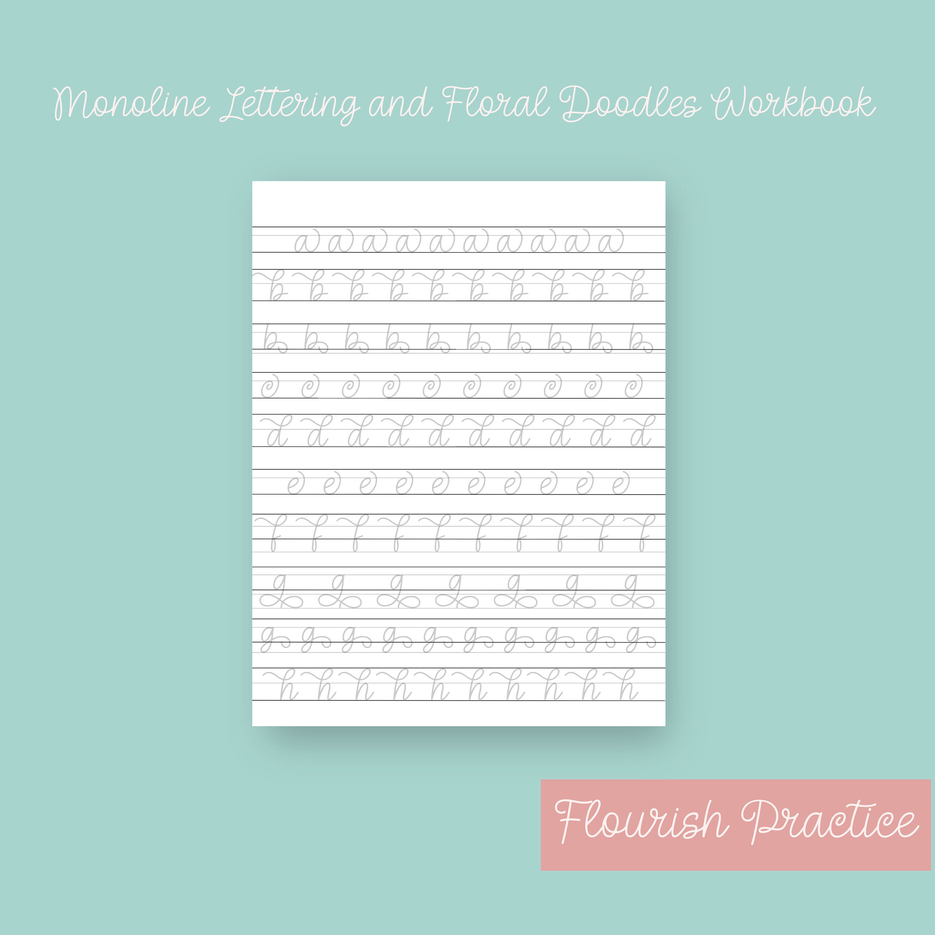 Hand Lettering Practice Sheets for Procreate | Monoline Bouncy Cursive ...