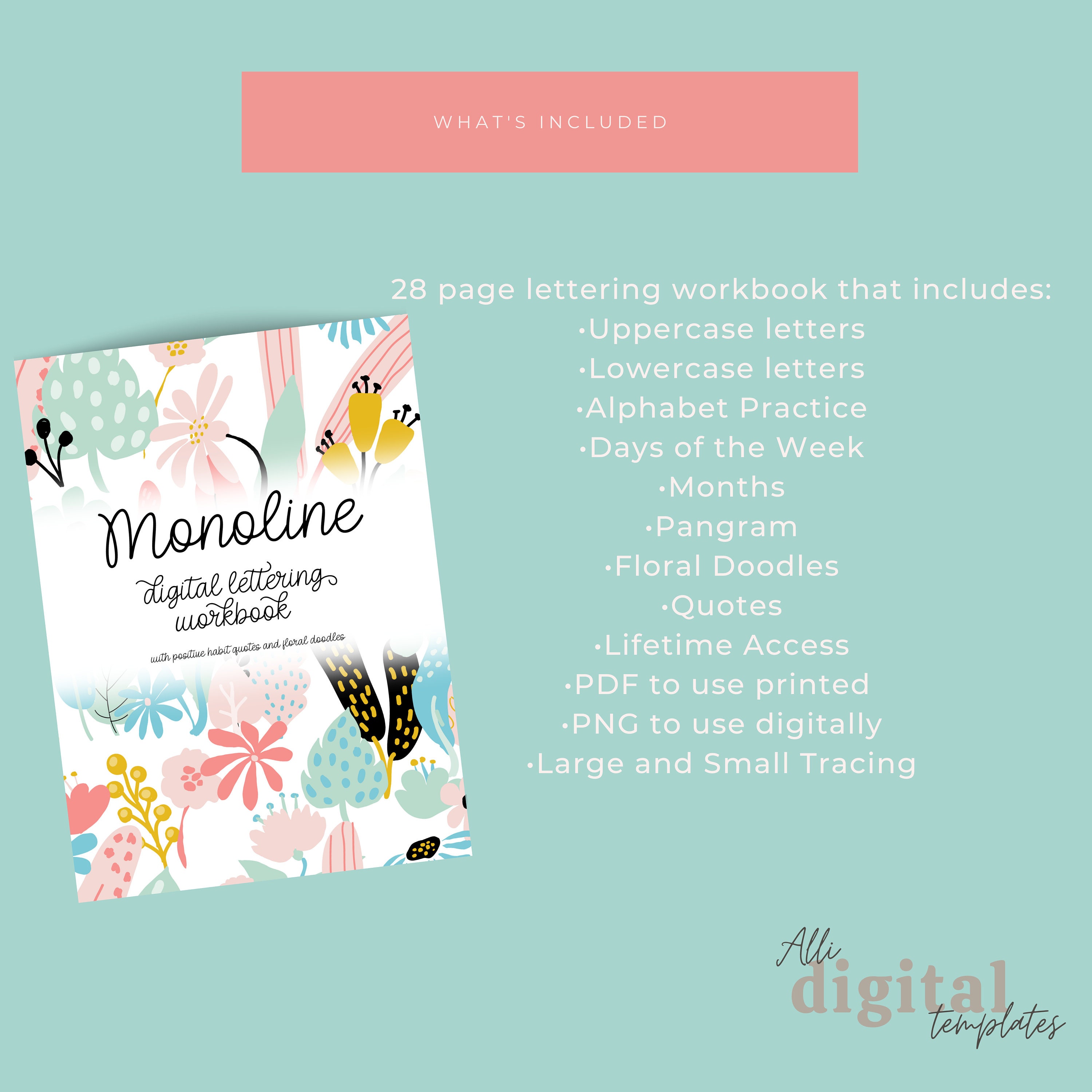 Hand Lettering Practice Sheets for Procreate | Monoline Bouncy Cursive ...