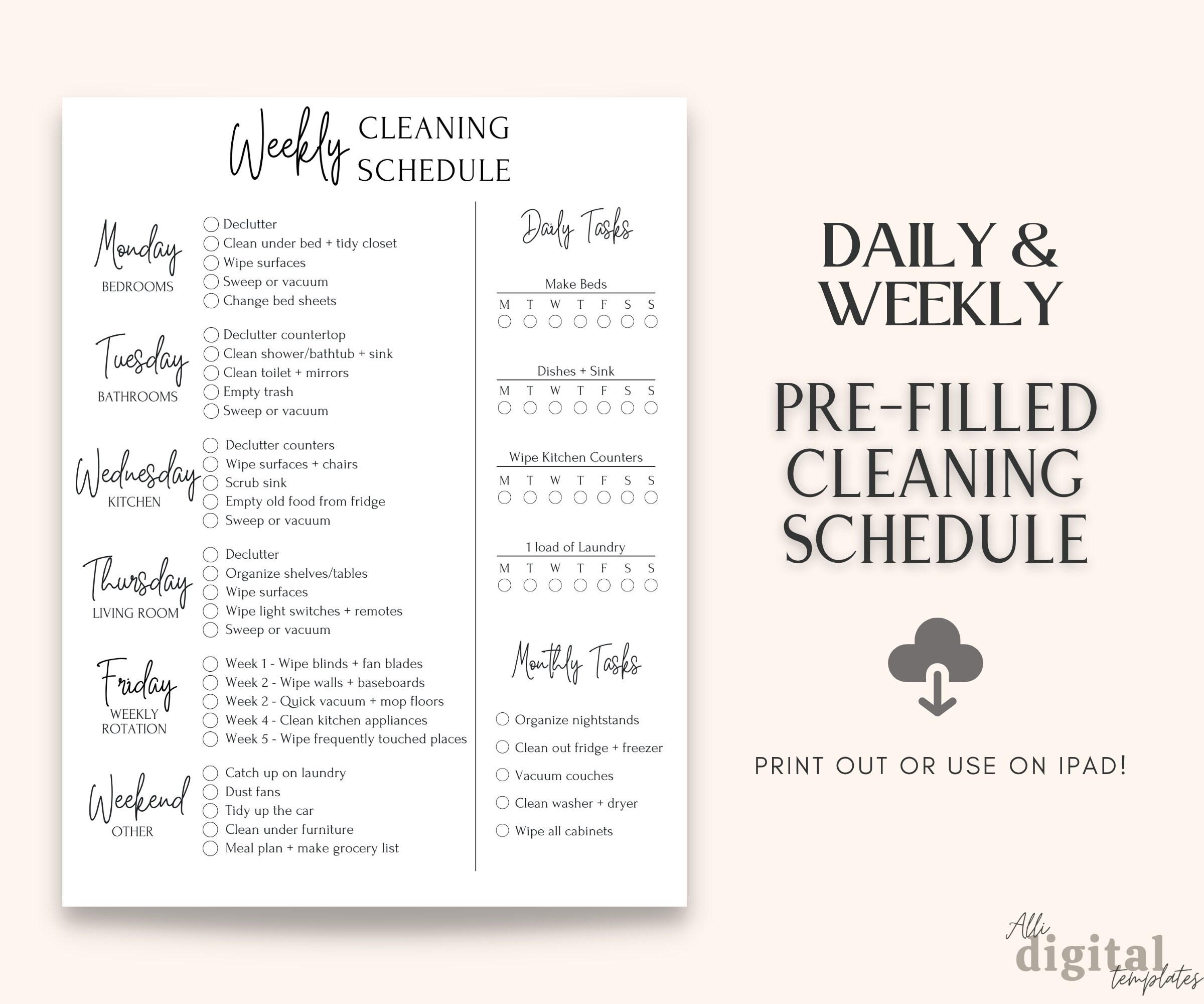 Weekly Cleaning Schedule, Efficient Chore Checklist, Time Management ...