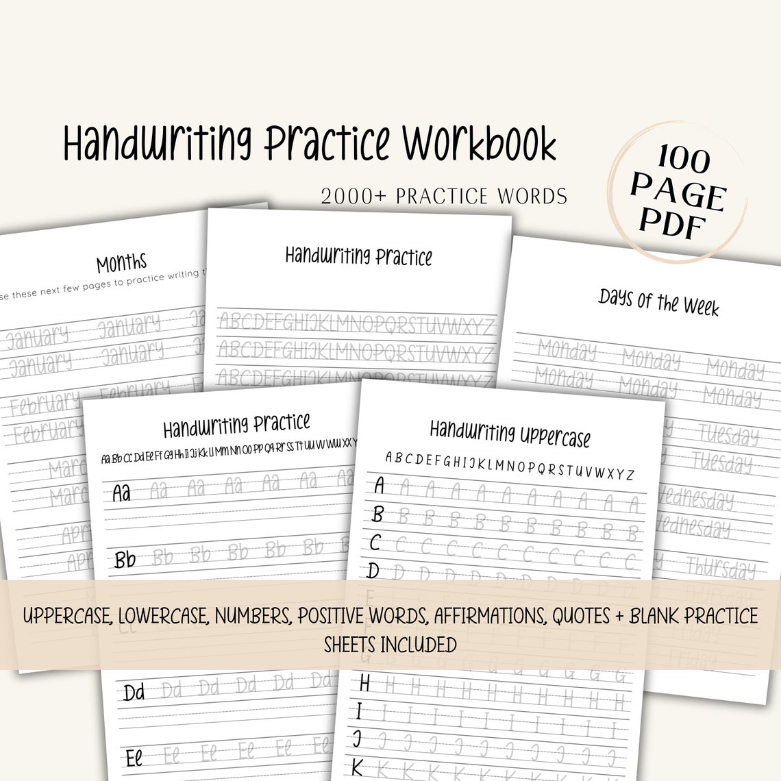 Neat Handwriting Practice Sheets for Adults | Hand Lettering Workbook ...