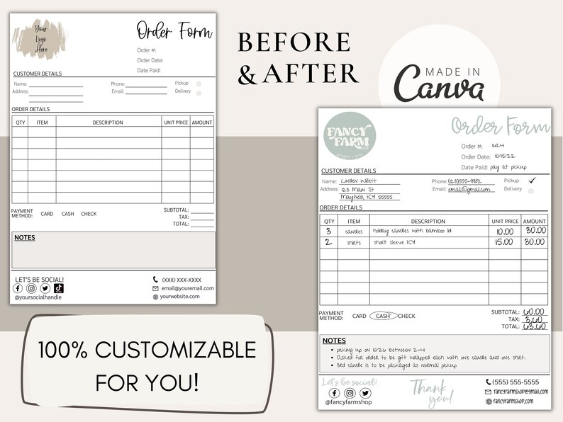 Order Form Template for Small Business Printable Order Form - Etsy