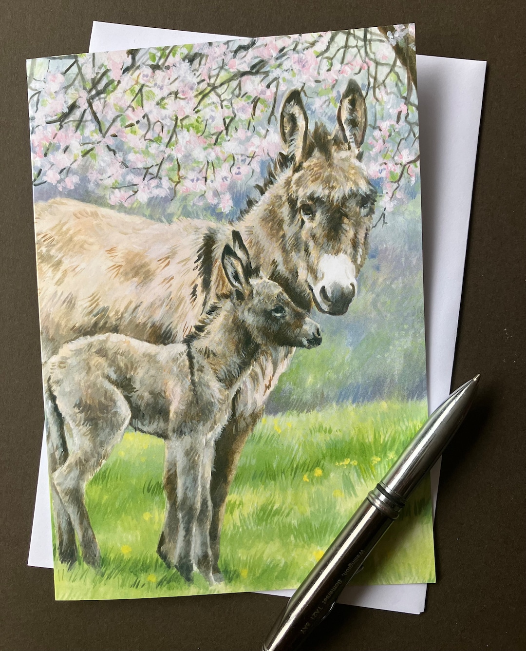 Donkey Art Greeting Card "springtime" Blank Card With Donkeys - Etsy