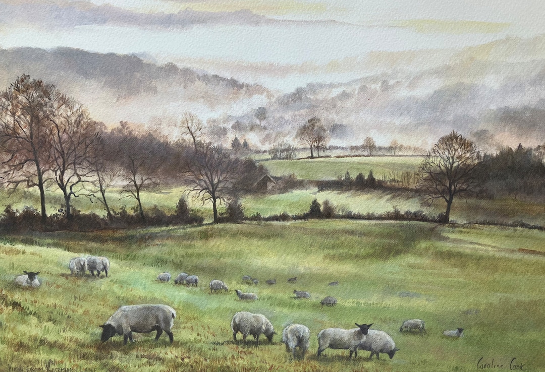 Landscape Art Print With Sheep. "the View From Rosemary Lane" - Etsy