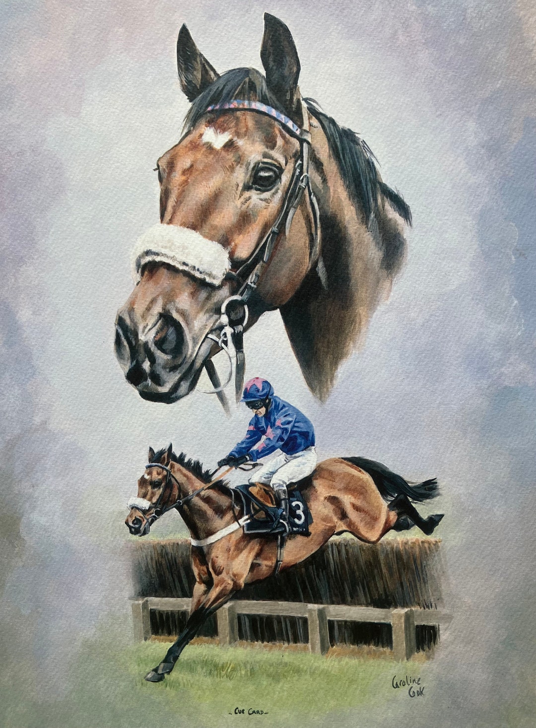 Horse Racing Art Print "a Study of Cue Card" - Etsy UK