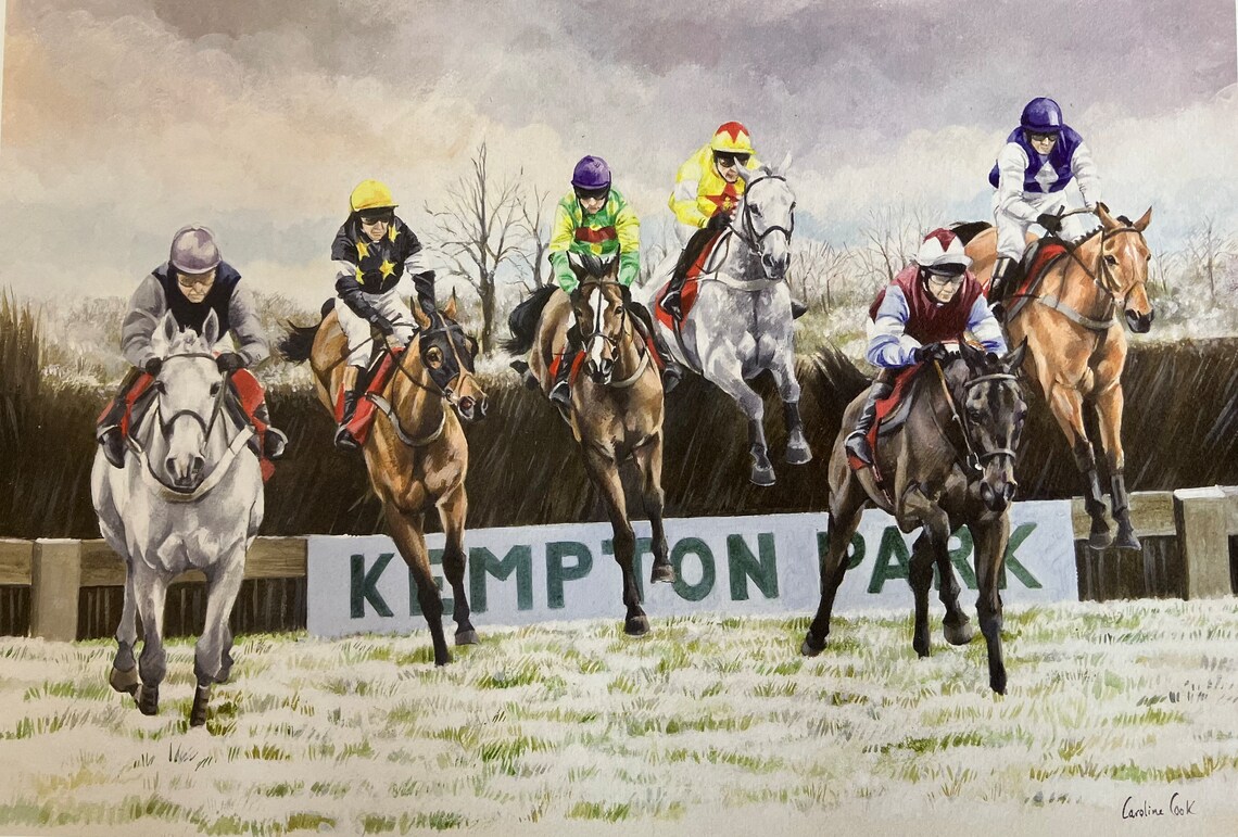 Horse Racing Art Print. the Kings of Kempton. Steeplechasers at Kempton ...