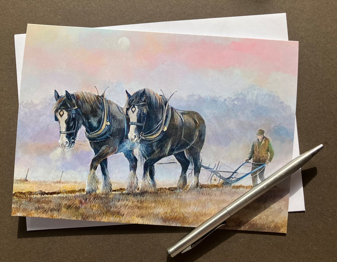 Shire Horses Art Card "an Eary Start" Heavy Horses Poughing Birthday ...