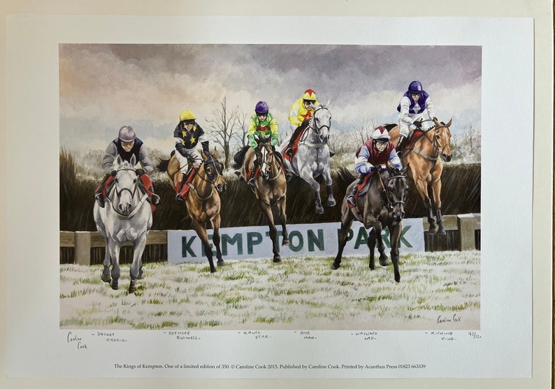 Horse Racing Art Print. the Kings of Kempton. Steeplechasers at Kempton ...