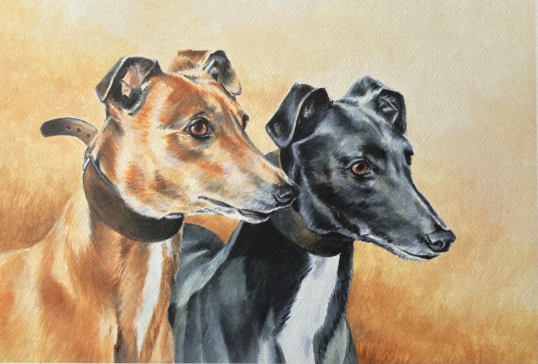 Greyhound Art Print- Running Mates Lurcher Picture - Etsy UK