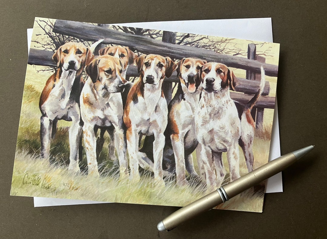 Hunting Art Card "six of the Best" Blank Card With Foxhounds for ...