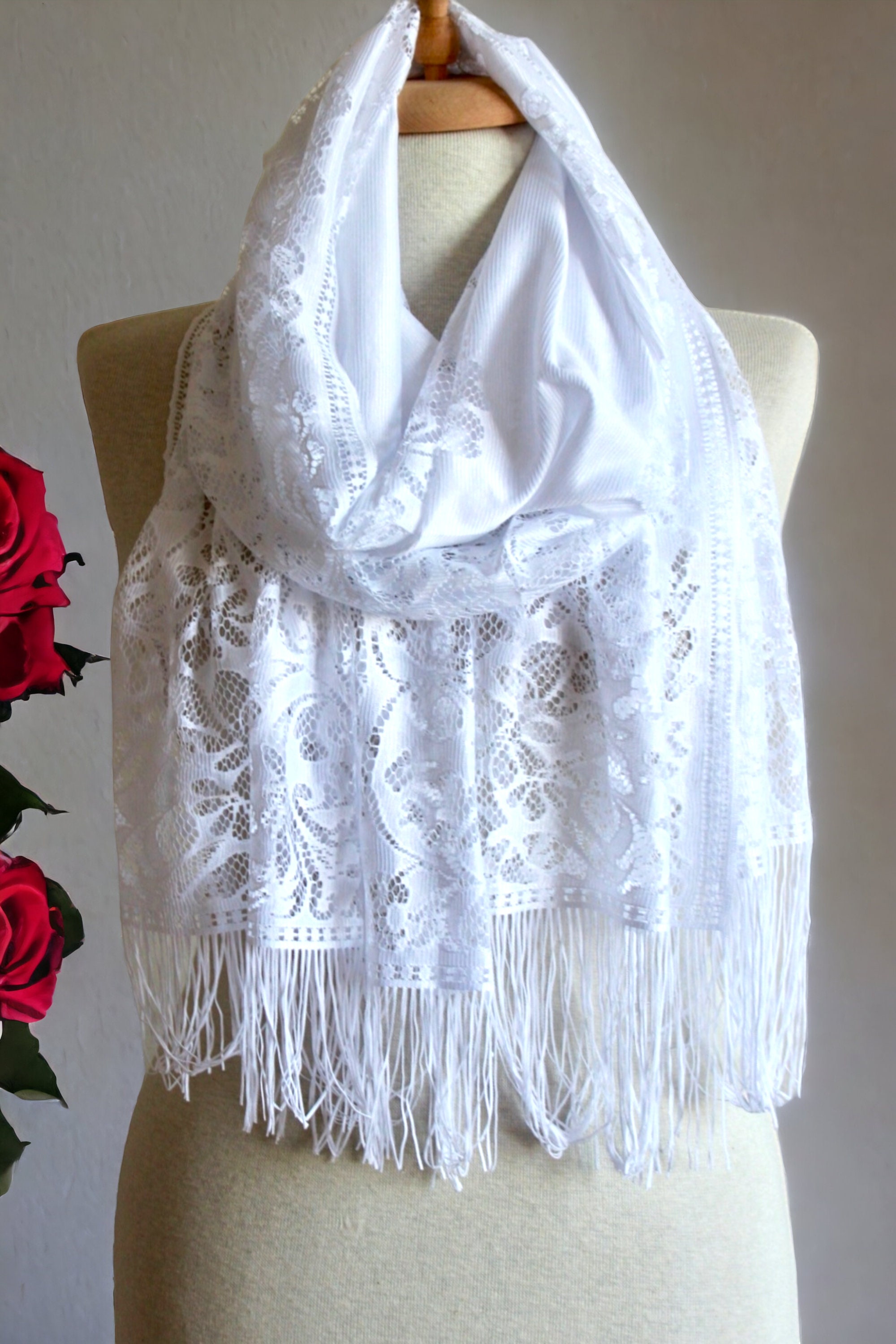 White Lace Shawl Scarf -wedding Shawl - Bridesmaid Shawl - White Tulle ...