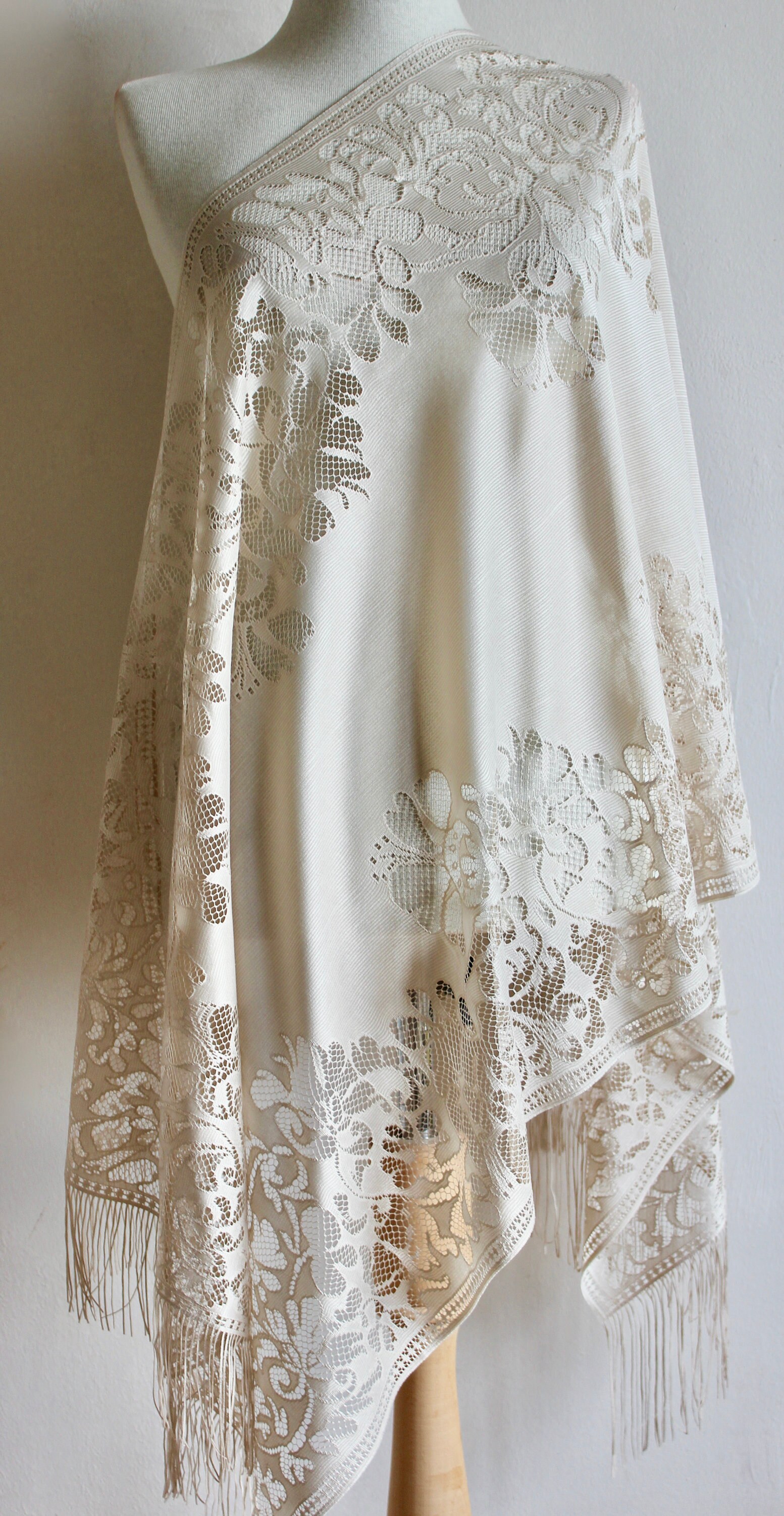 Beige Lace Tulle Shawl Scarf tulle Floral Shawl Beige Tulle - Etsy