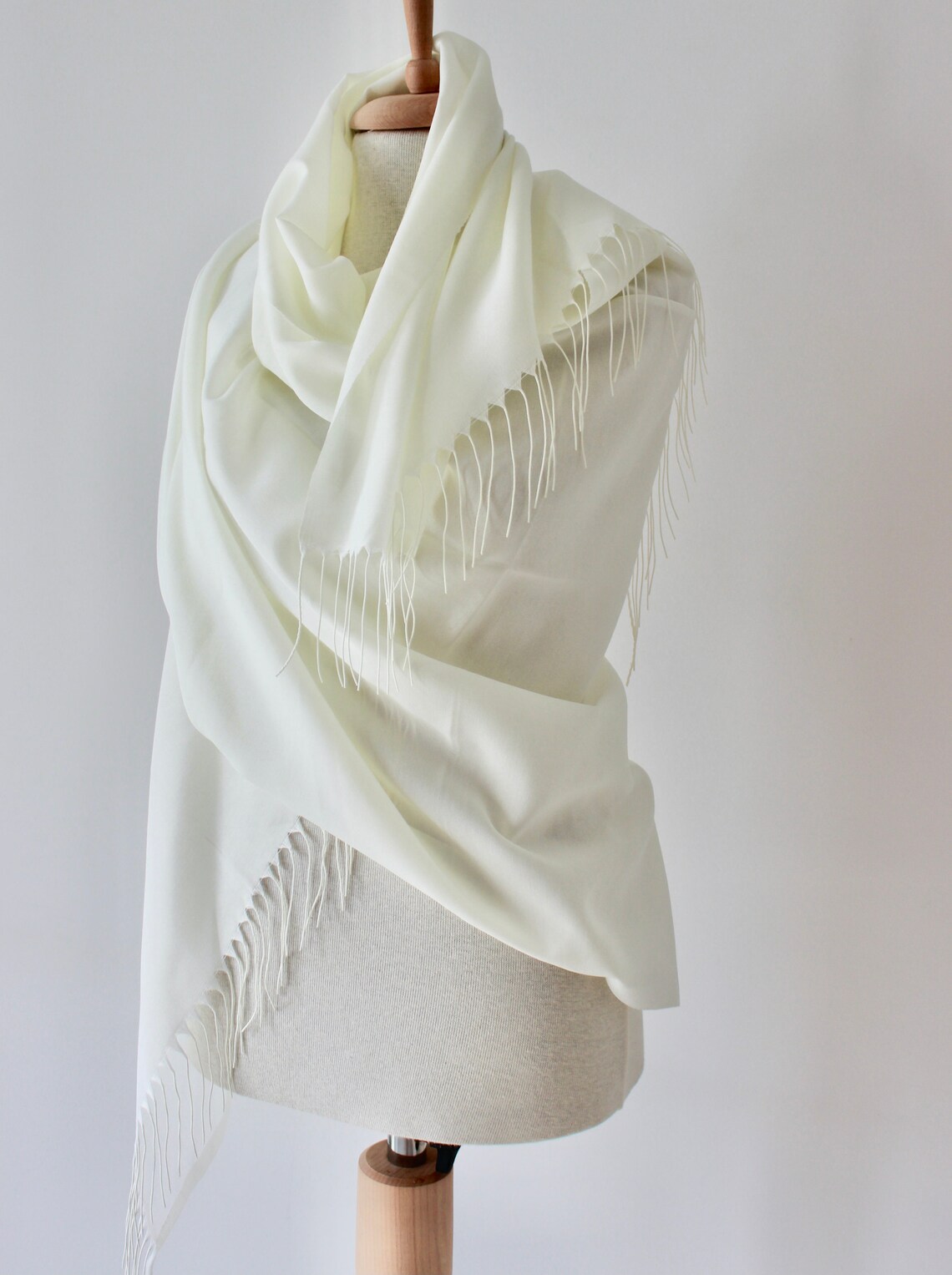 Cream Fringed Large Shawl Wraps - Cream Shawl - of White Wraps - Cream ...