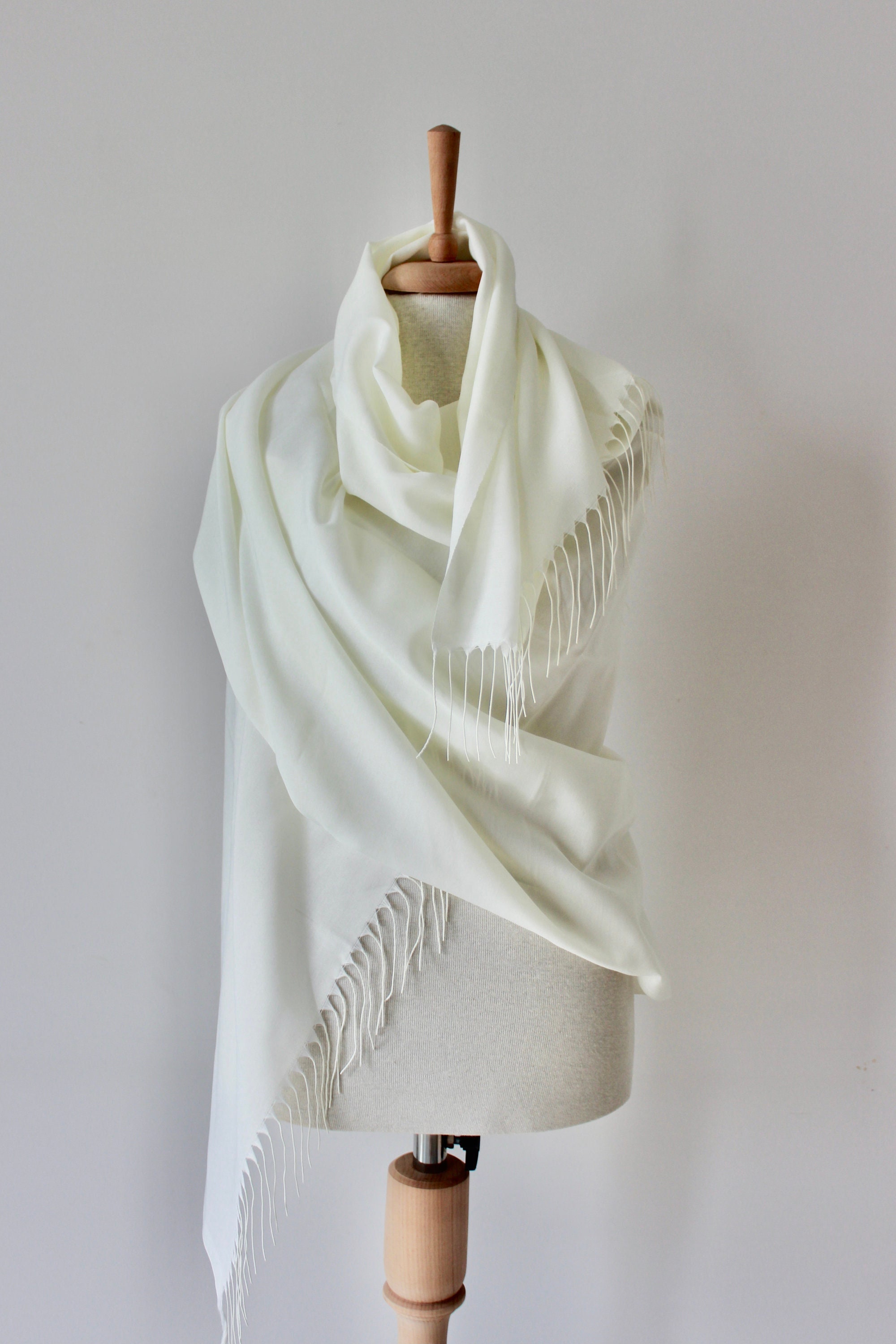 Cream Fringed Large Shawl Wraps - Cream Shawl - of White Wraps - Cream ...