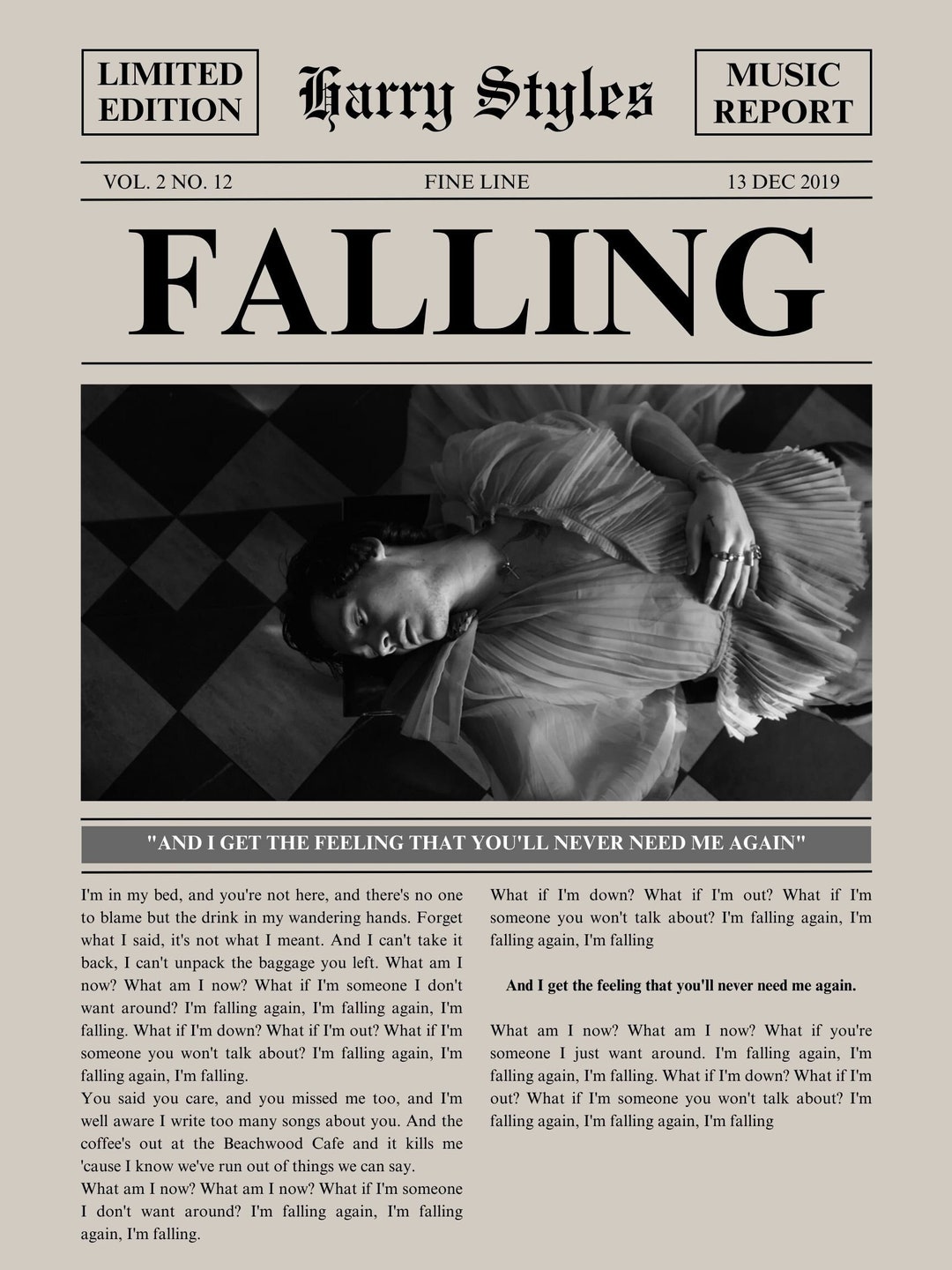 Harry Styles Falling Newspaper Wall Print - Etsy