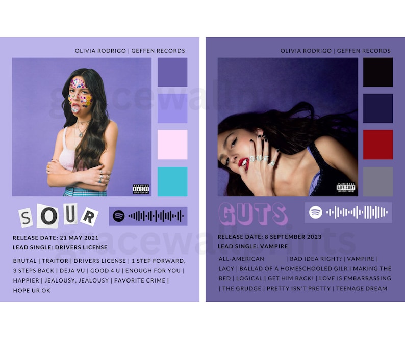 Olivia Rodrigo SOUR and GUTS Wall Print Poster Ft. Spotify - Etsy