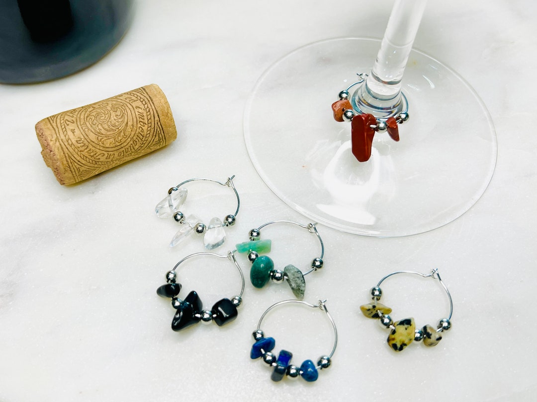 Natural Gemstone Wine Charm Set - Gift for Wine Lover - Wine ...