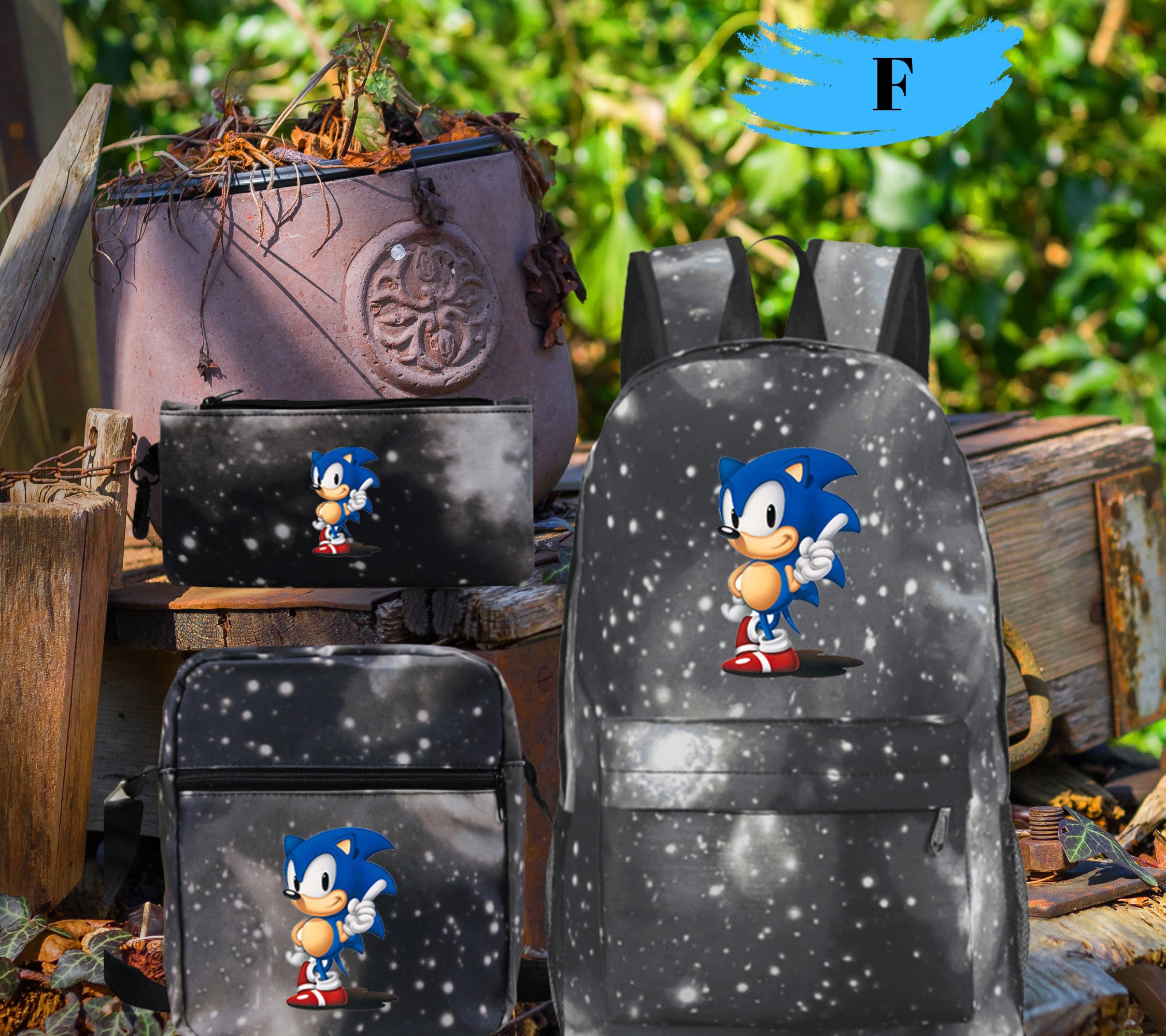 3pcs Waterproof Large Sonic Print Backpack, Kids Backpack, Vacation Bag ...