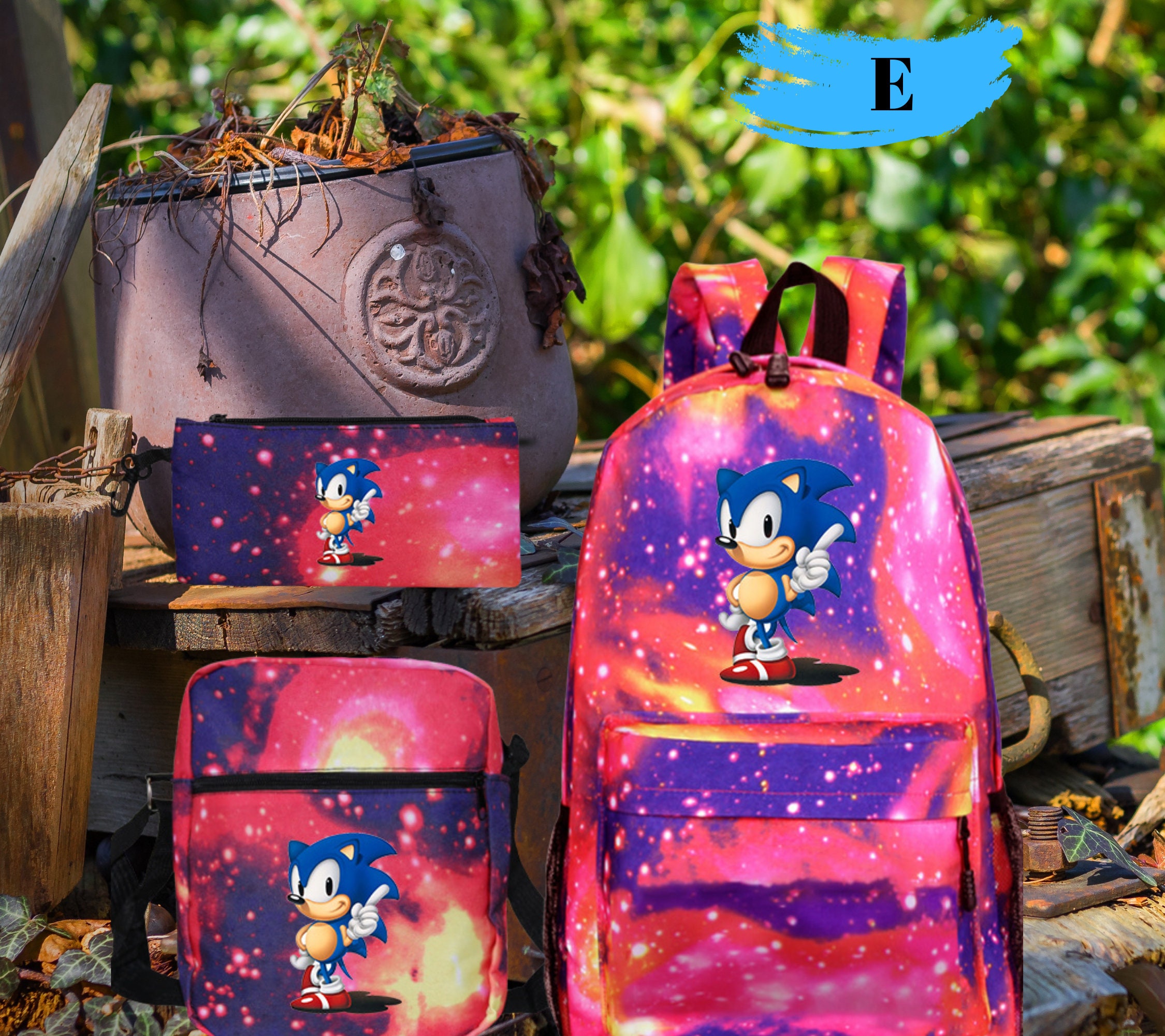3pcs Waterproof Large Sonic Print Backpack, Kids Backpack, Vacation Bag ...