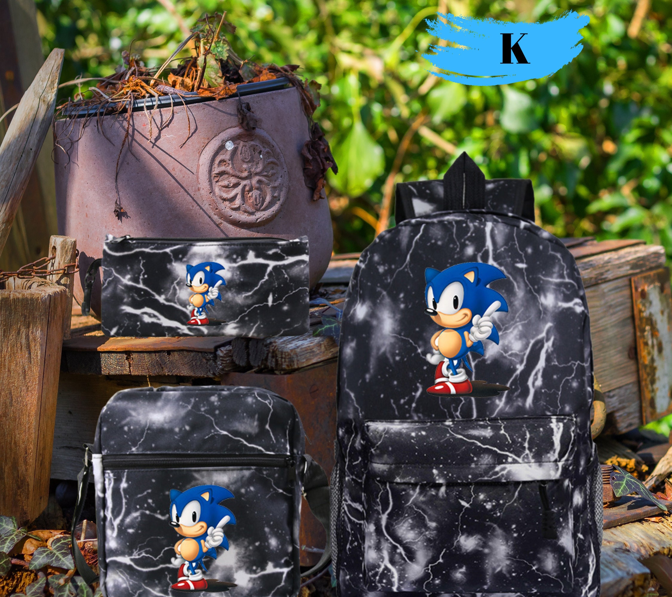 3pcs Waterproof Large Sonic Print Backpack, Kids Backpack, Vacation Bag ...