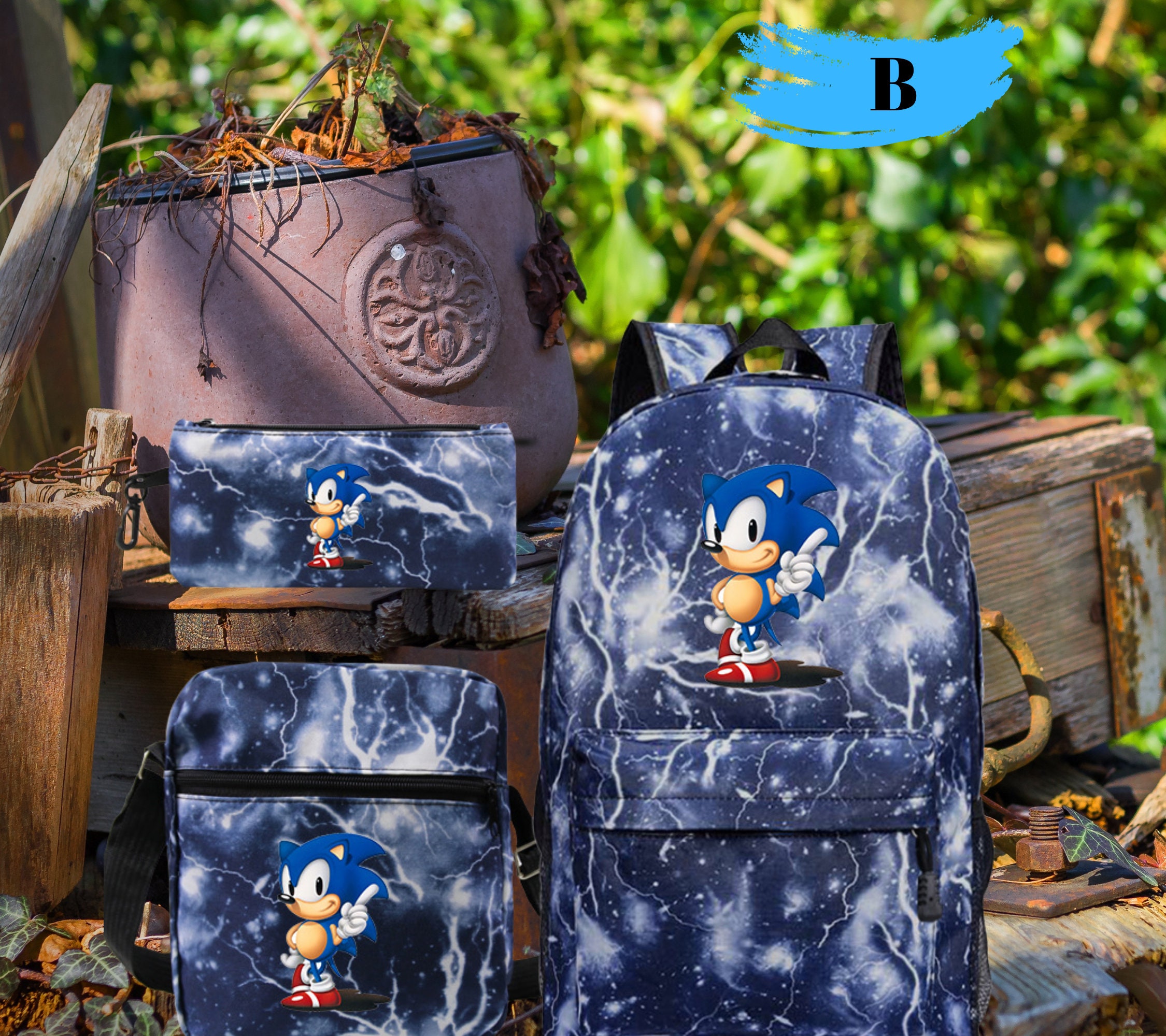 3pcs Waterproof Large Sonic Print Backpack, Kids Backpack, Vacation Bag ...