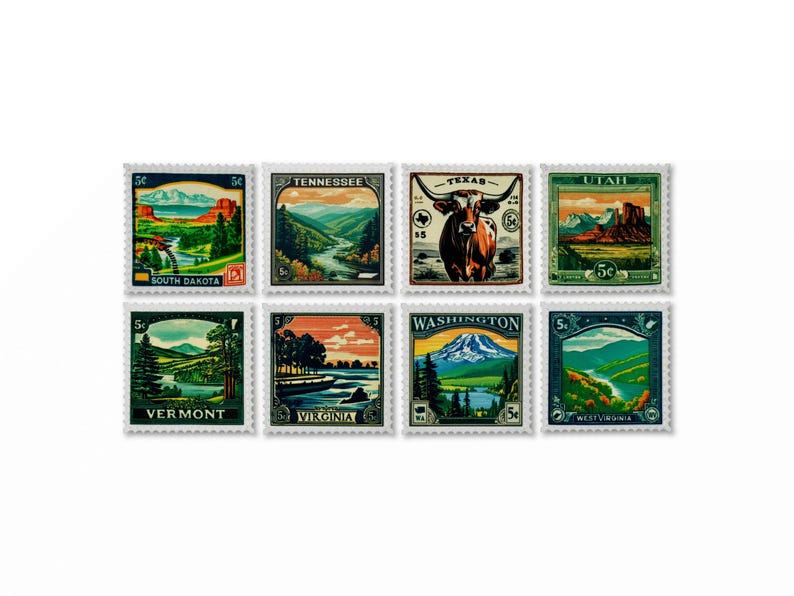 State Postage Stamp Patch | Complete Collection | All 50 State Iron-on ...